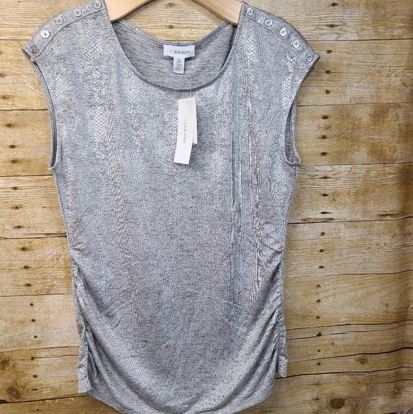 Calvin Klein | Tops | Nwt Calvin Klein Knit Boho Top Gold Metallic ...